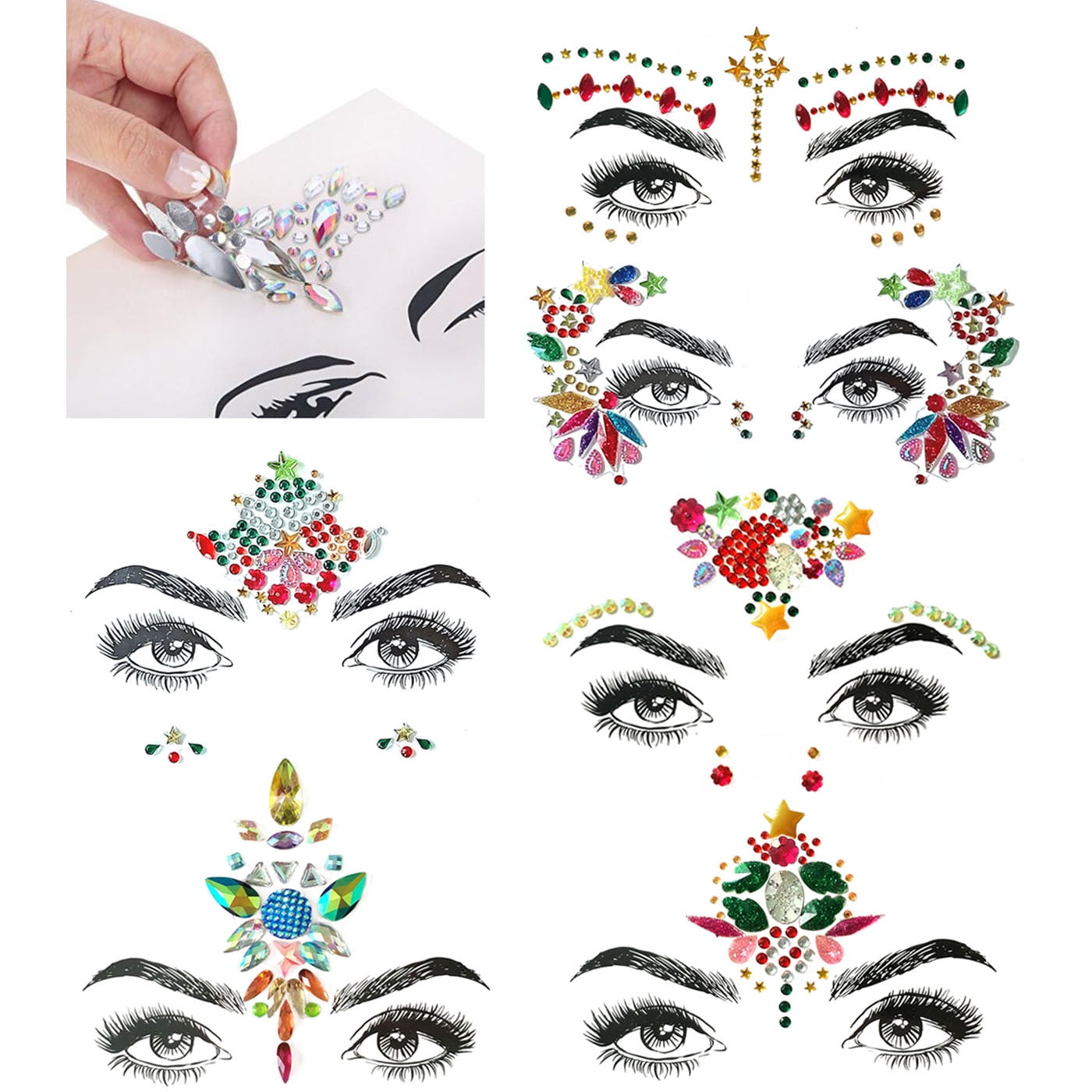 Face Jewels Festival Women Mermaid Face Gems Glitter 6 Sets Rhinestone ...