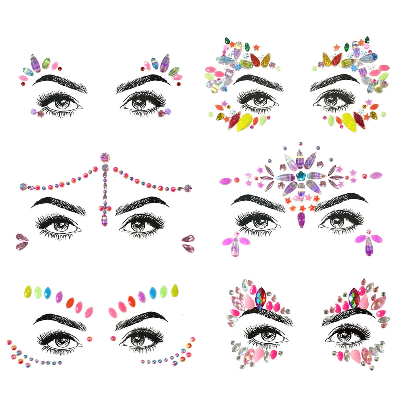 Face Jewels Festival Women Mermaid Face Gems Glitter 6 Sets Rhinestone ...