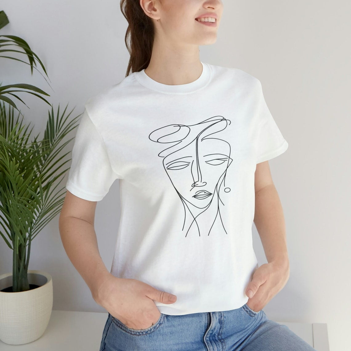 Face Line Art Shirt, Abstract face design T-Shirt, Single Line Drawing ...