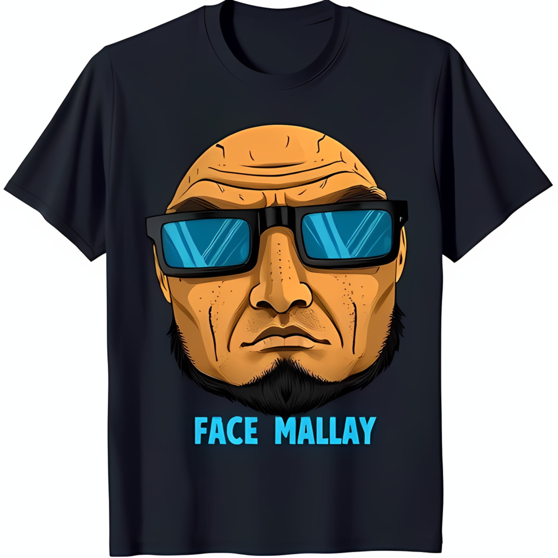 Face Mallay Cartoon T-Shirt Bold Bald Man with Goatee & Sunglasses ...