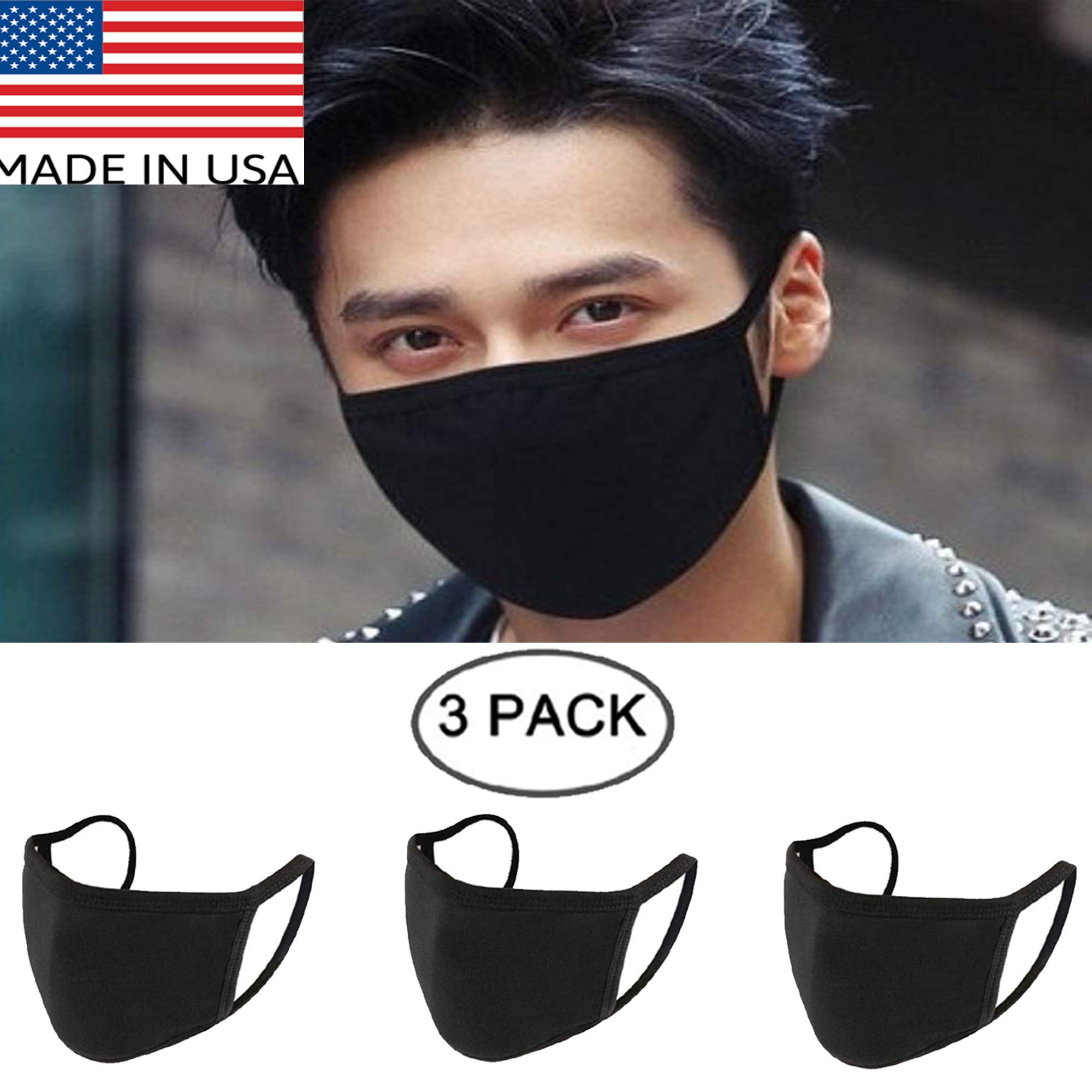 Face Mask 3 Pack Unisex Reusable Machine Wash for Men Women Made In USA ...