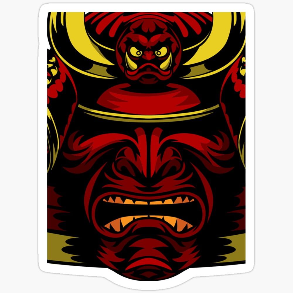 Face Mask Red Samurai Sticker Phone Decal Water Bottle Stickers Car ...