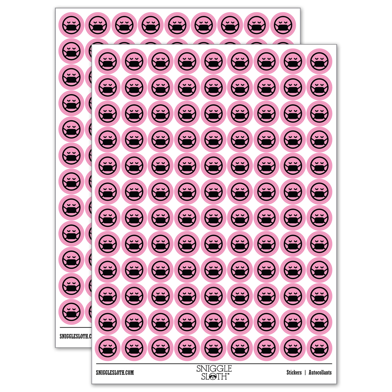 Face Mask Sick Health Emoticon 200+ Round Stickers - Light Pink - Gloss ...