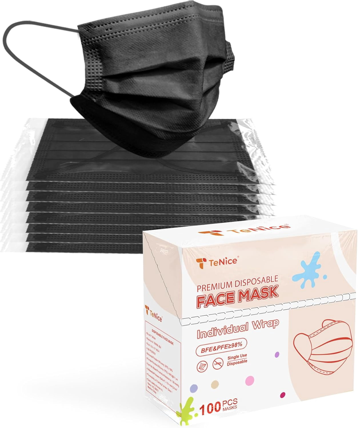 Face Masks Disposable 100 Pack, Colorful Mask for Adult, HSA FSA ...