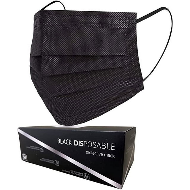 Face Masks - Pack of 50 Disposable Black Face Masks with Adjustable ...