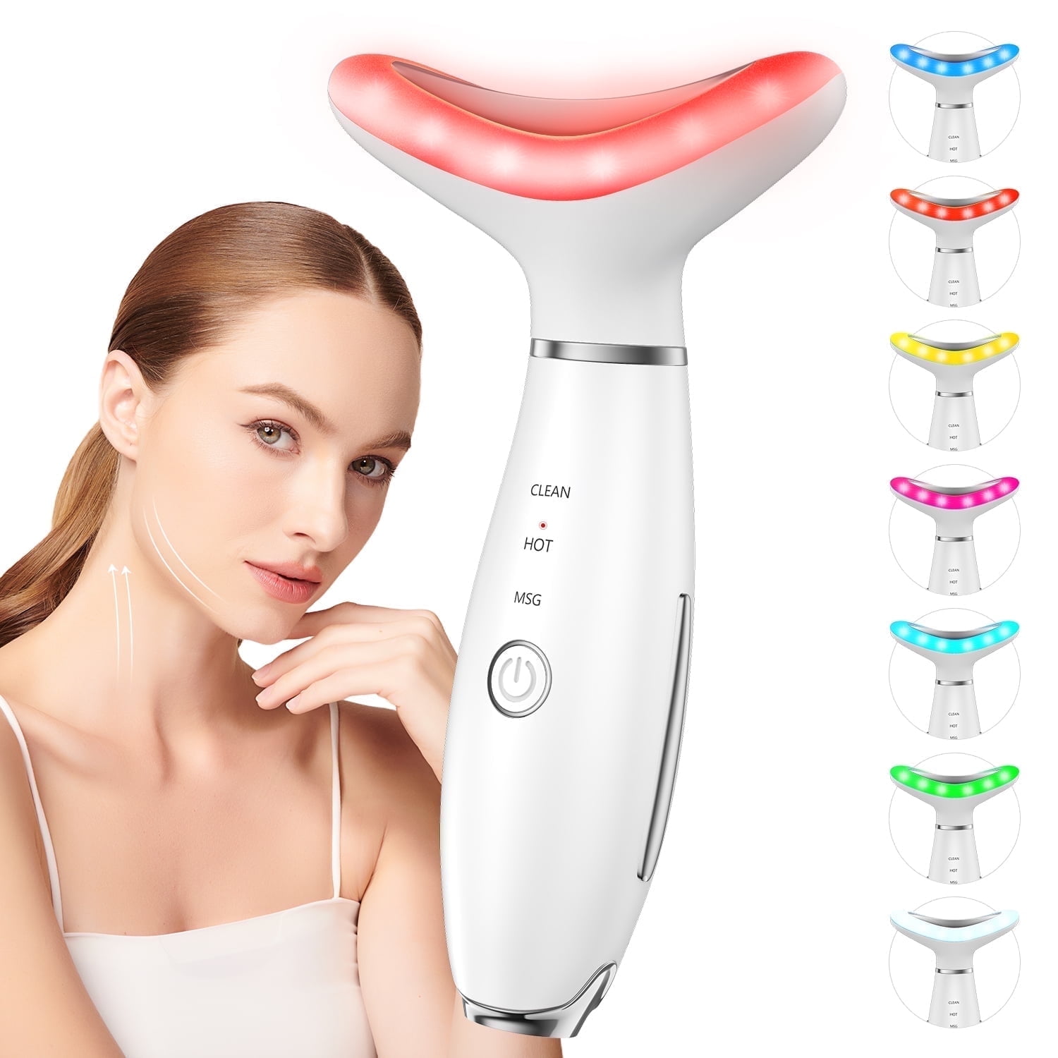 Face Neck Massager,7-in-1 LED Lights Skin Care Massage Tool with ...