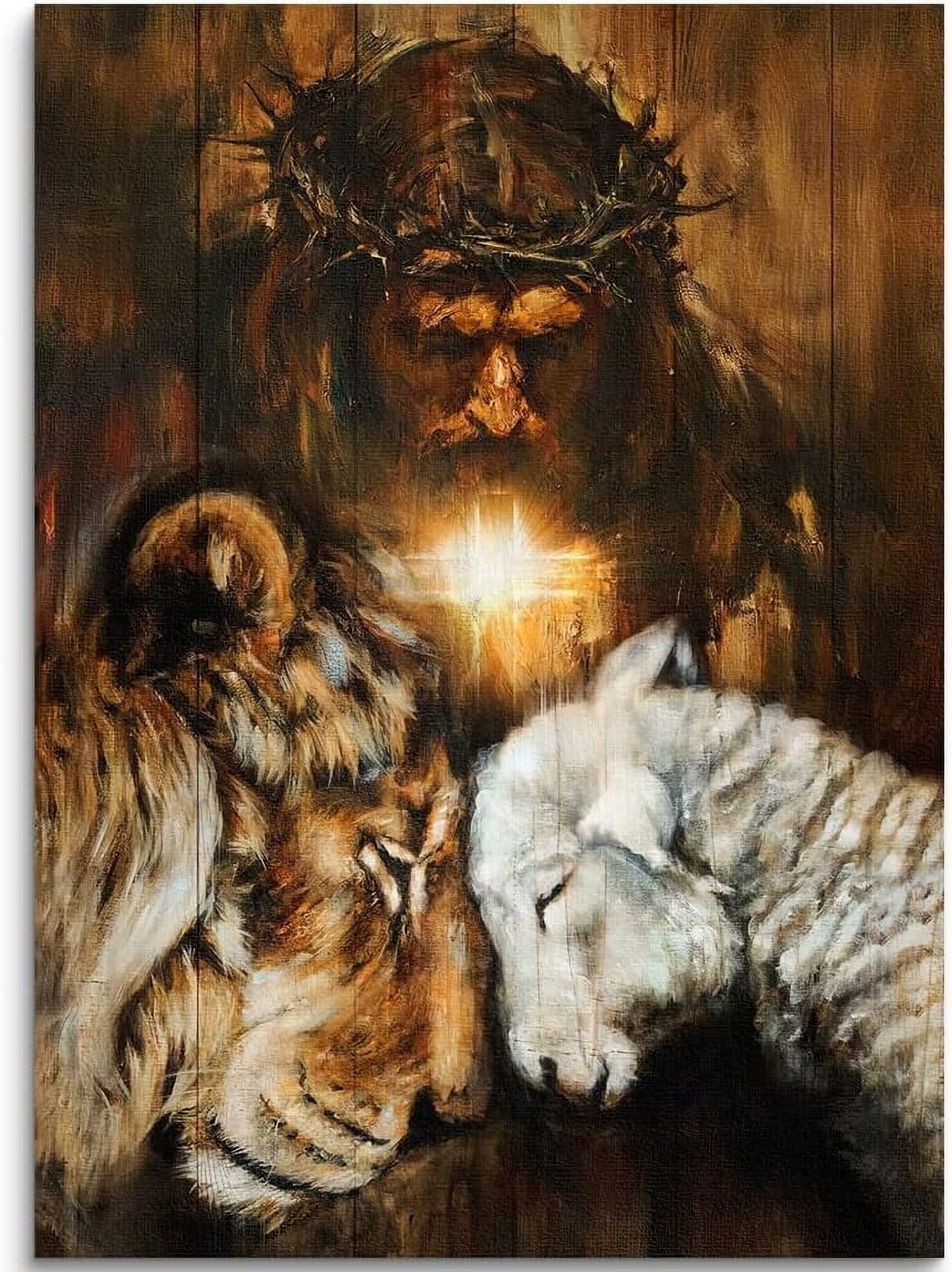 Face Of Jesus Wall Art Lion King Jesus And Lamb Wall Decor Poster ...