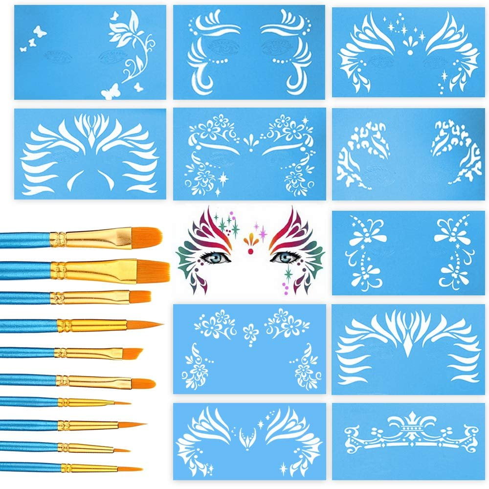 Face Paint Stencils by Pixiss 13 Pack Kit Large Reusable Face Painting ...