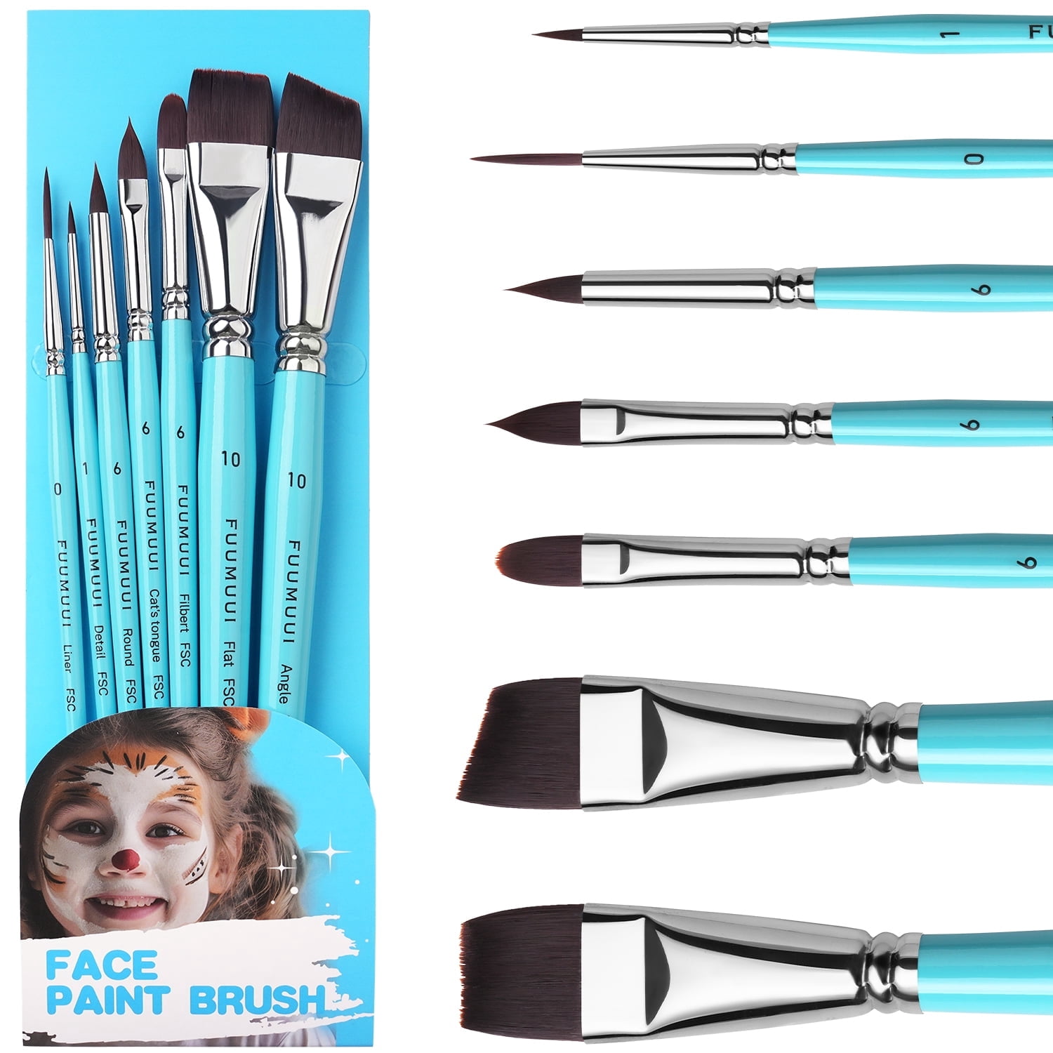 Face Painting Brushes, Fuumuui 7 pcs Professional Artist Paint Brush ...