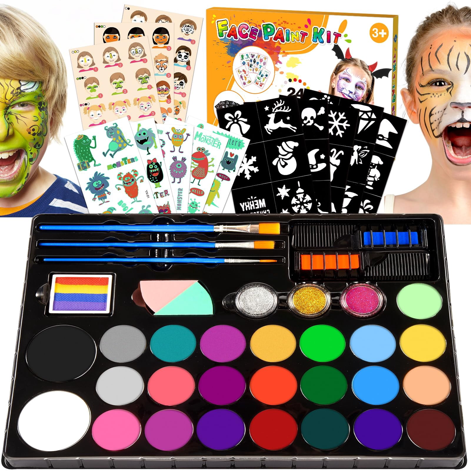 Face Painting Kit for Kids, 24 AIS1 Colors Water Face Paint with ...