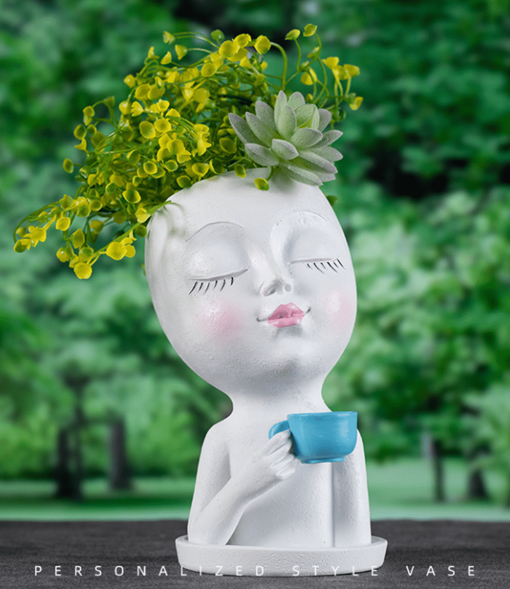 Face Planter Pots Head Planter, White Succulent Planters, Scheam Face ...
