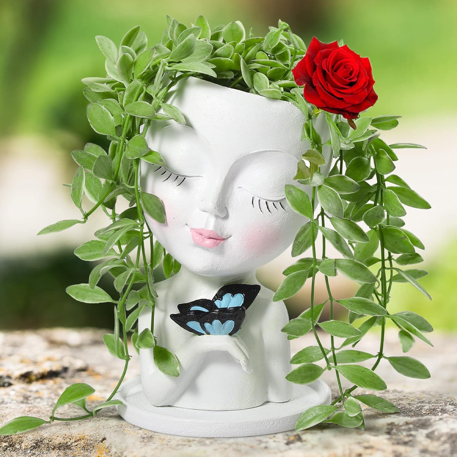 Face Planter Pots Head for Indoor Outdoor Plant with Butterfly ...