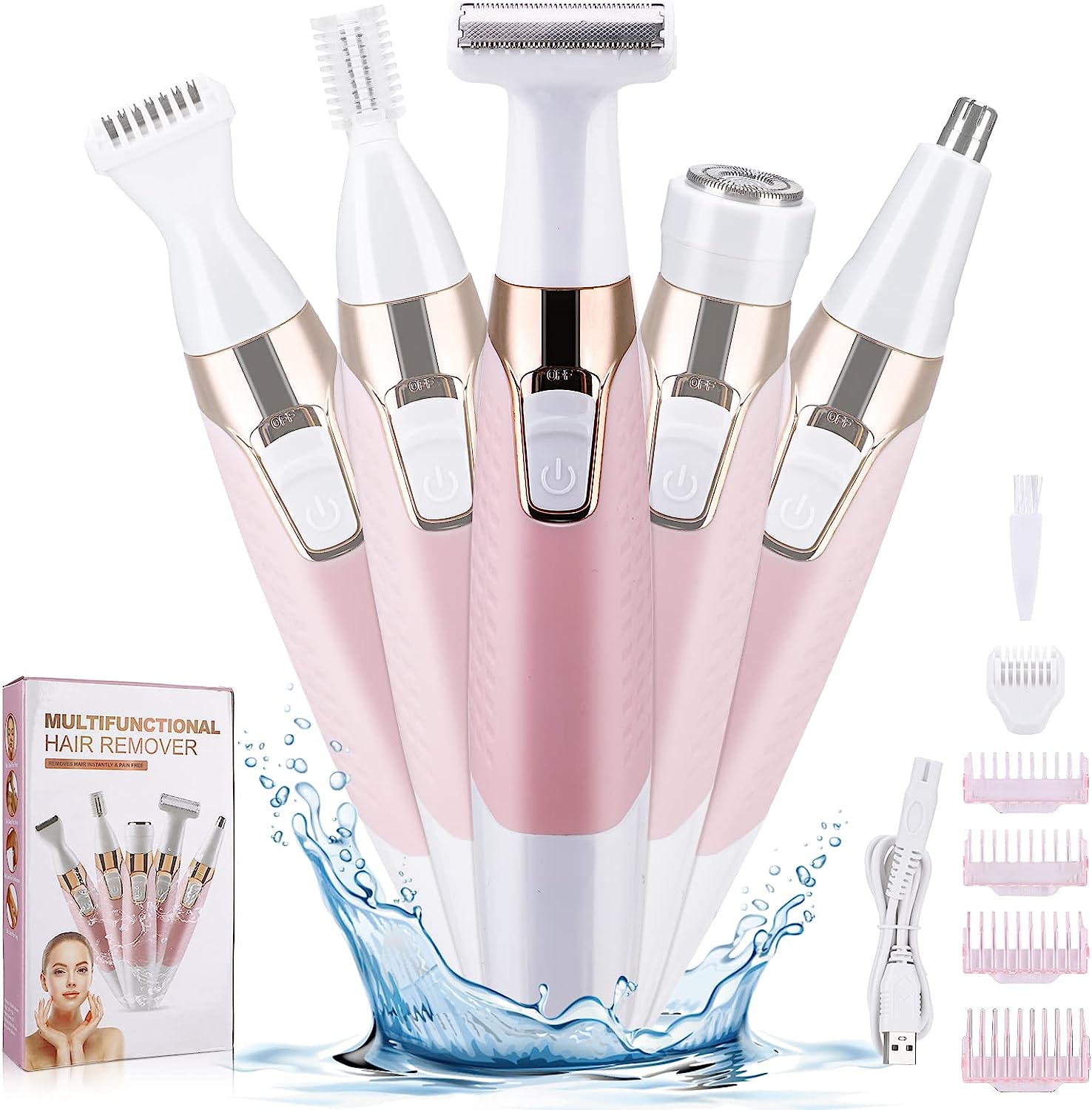 Face Razors for Women, BestMal Bikini Trimmer 5 in 1 Wet/Dry Electric ...