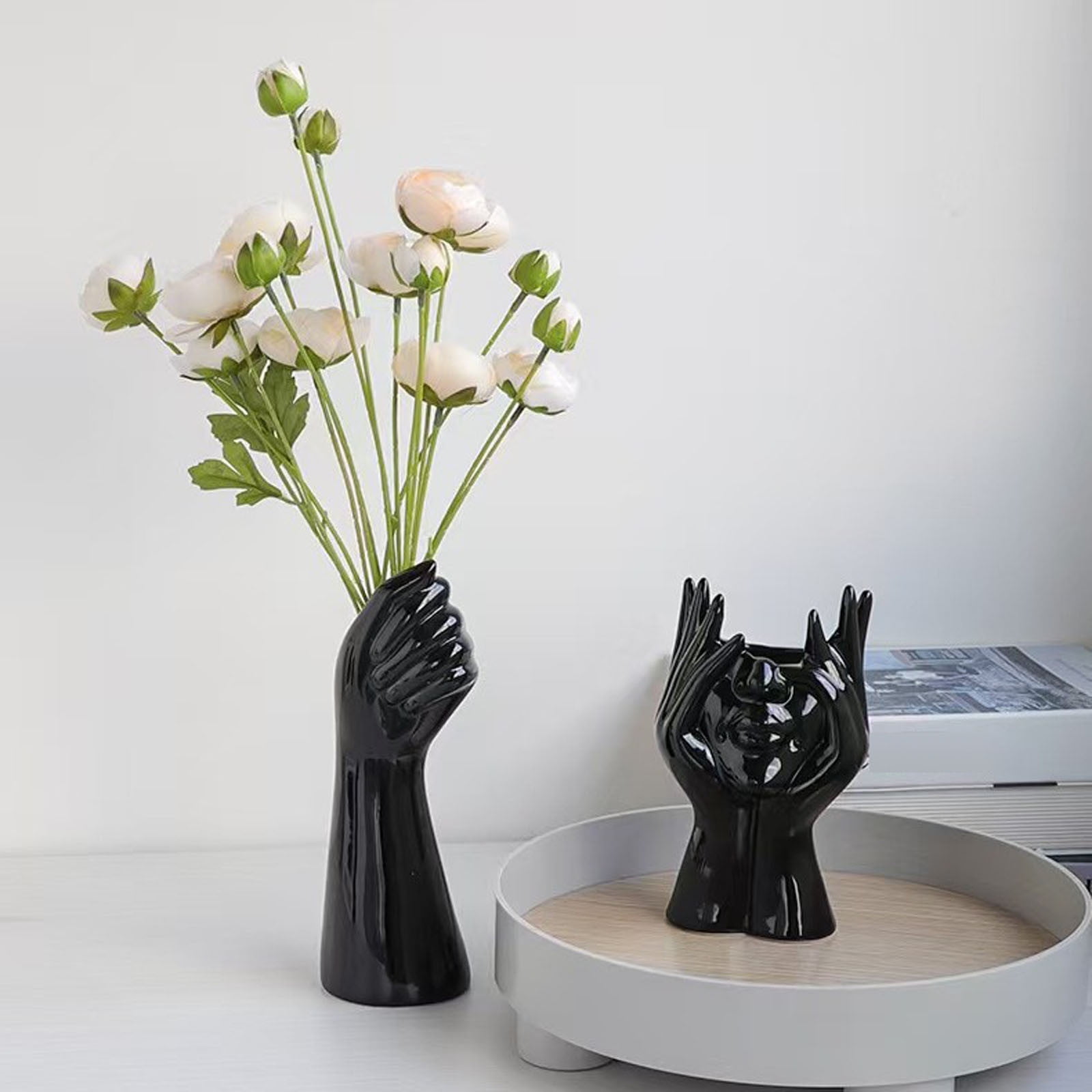 Face Shape Vases, Black Flower Vases for Decor, 4.13" W x 6.69" H ...