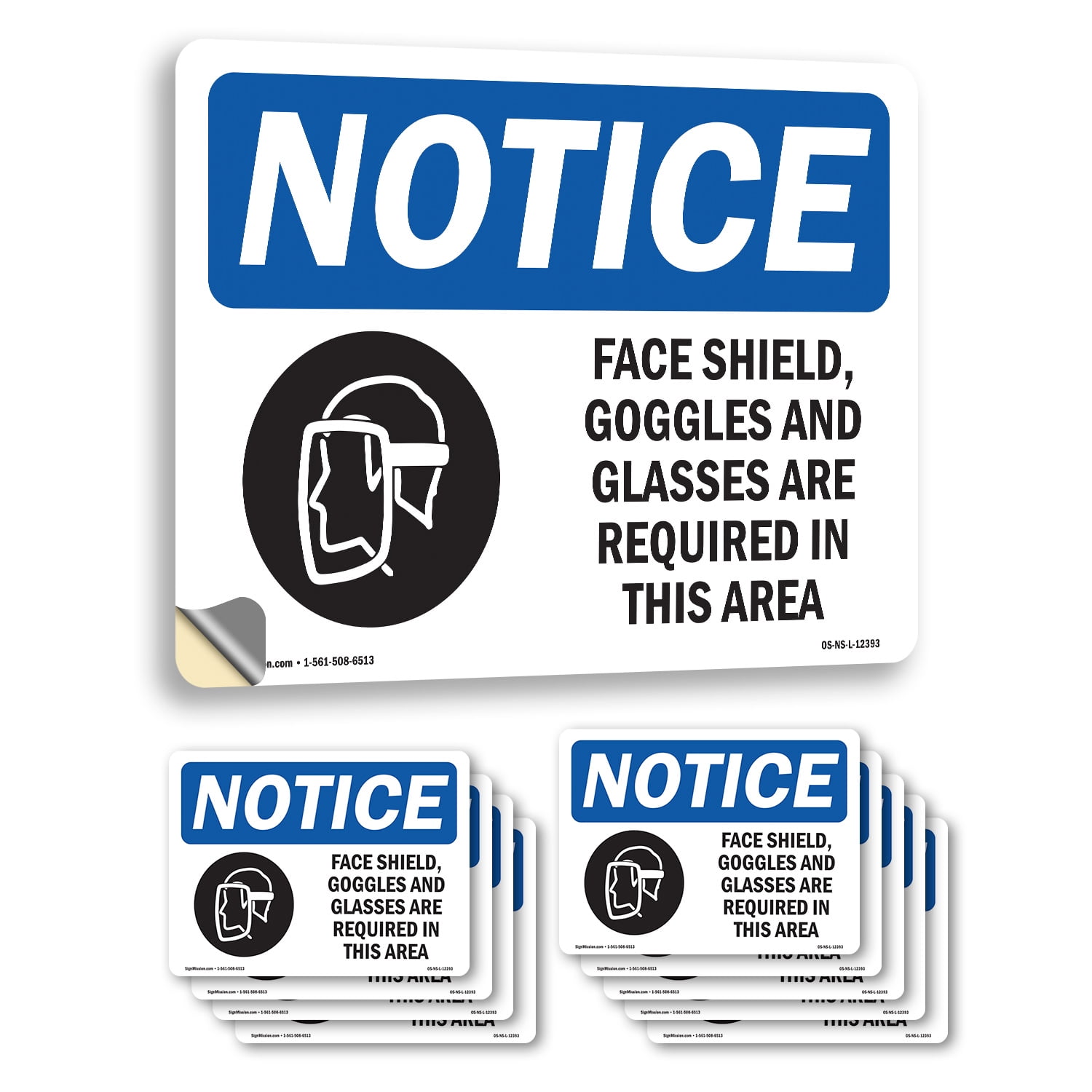 Face Shields Goggles And Glasses With Symbol OSHA Notice Vinyl Decal ...