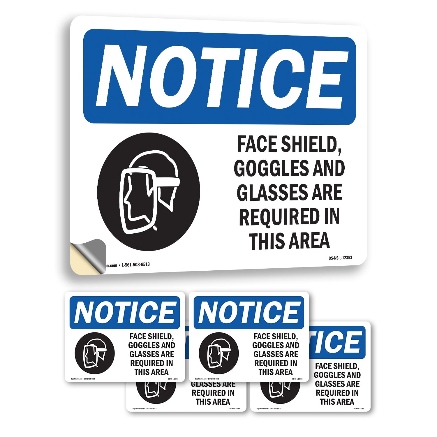 Face Shields Goggles And Glasses With Symbol OSHA Notice Vinyl Decal ...