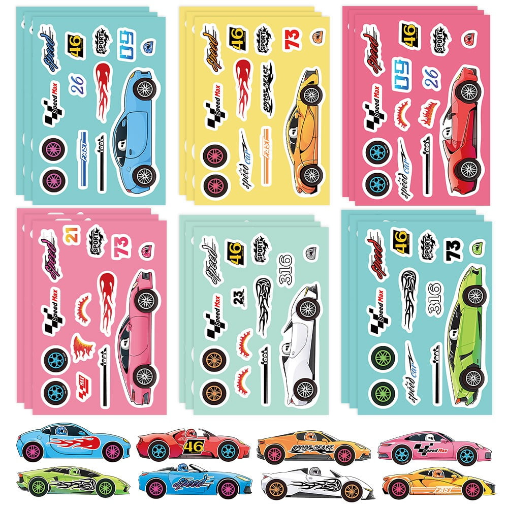 Face Stickers 24 Sheets –Cartoon car 8 unique cartoon kids stickers set ...
