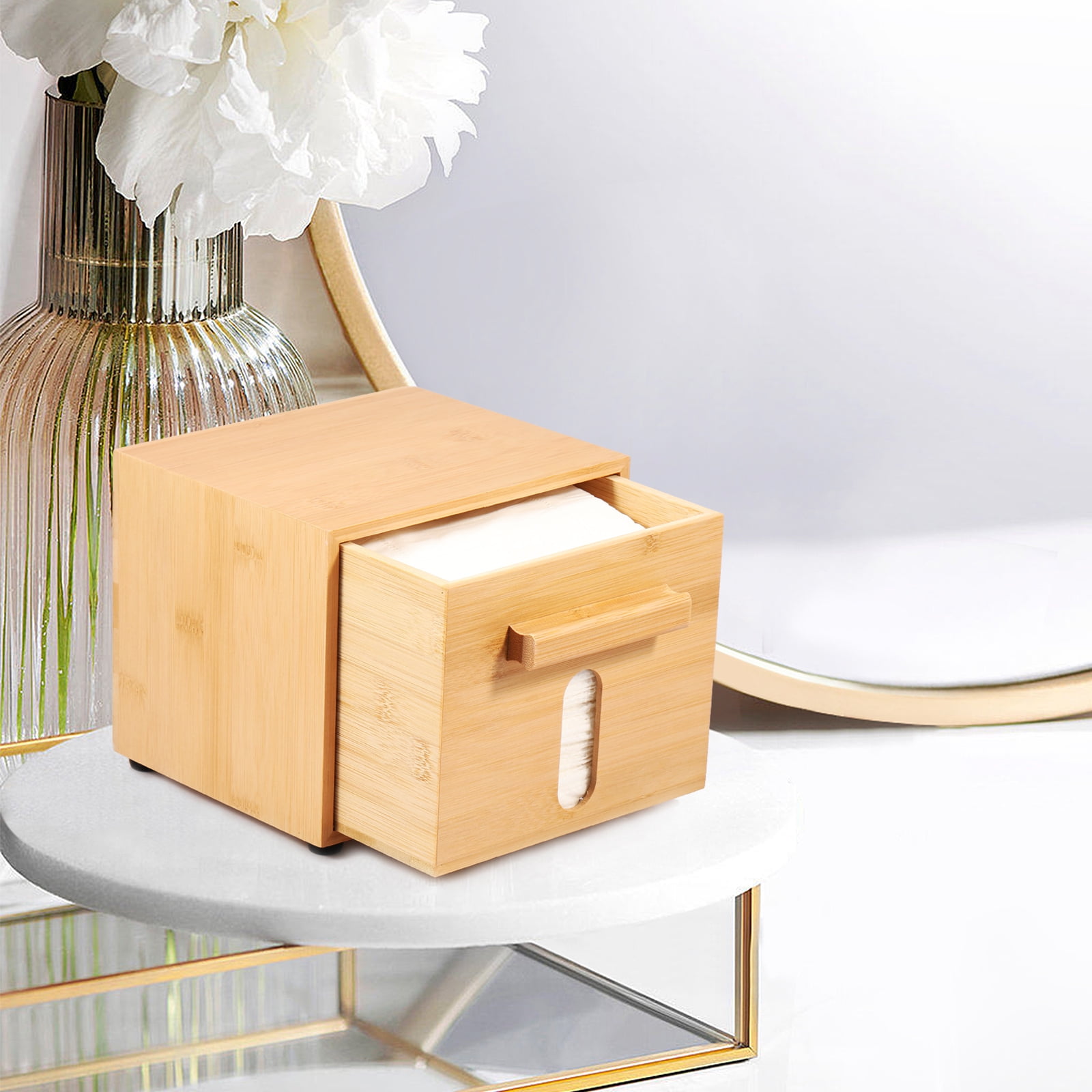 Face Towel Bamboo Storage Wood Tissue Box Drawer Design Washcloth XL ...