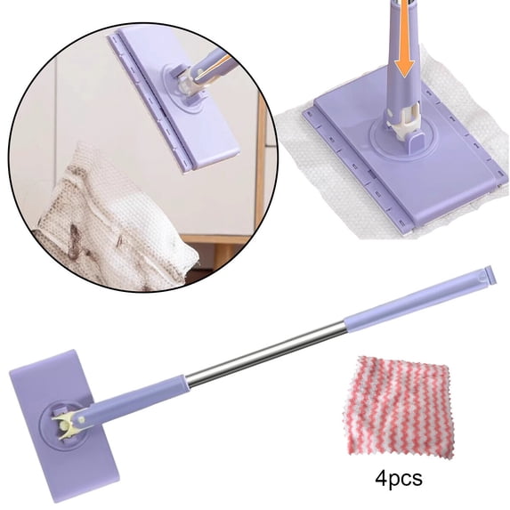 Face Towel Reusable Mop (Purple, 70cm) - Multi-Use Floor Cleaner with 4 ...