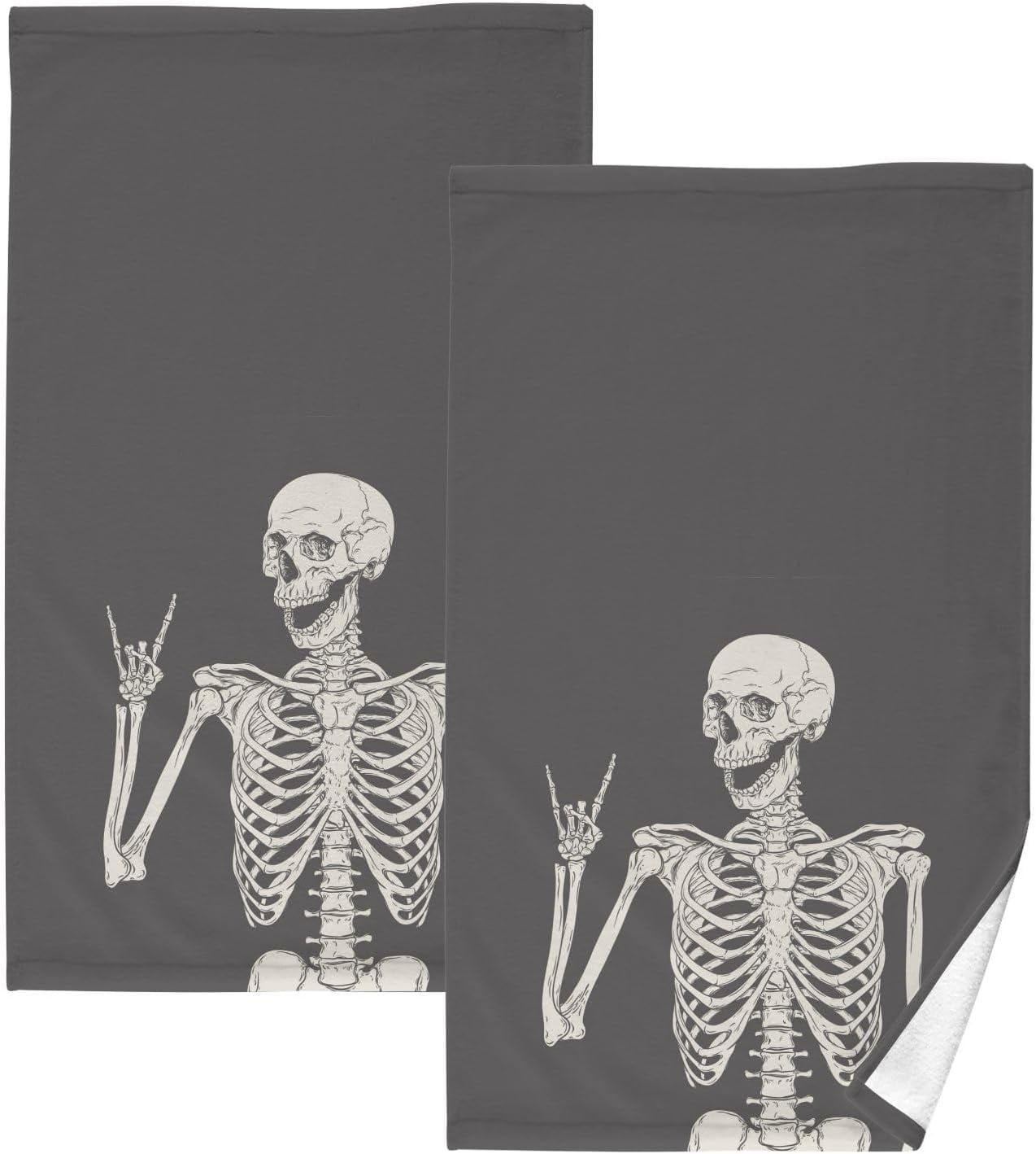 Face Towel Set of 2, Chic Rock Star Skeleton Skull Hand Towel Dish ...