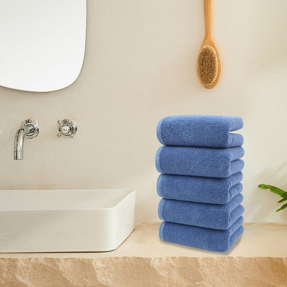 Face Towels Set of 5 - Soft 100% Cotton Towels in Navy Blue, Perfect ...