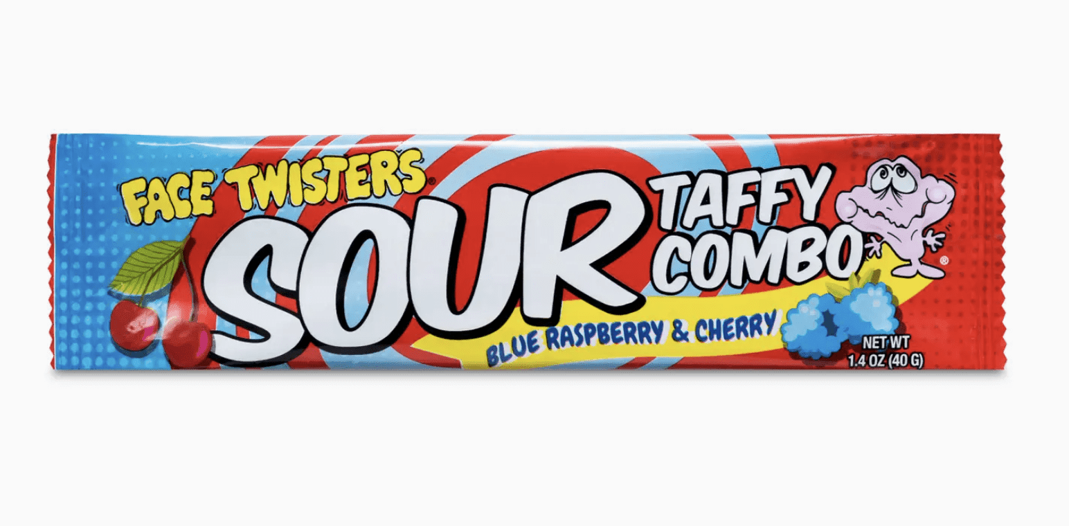 Face Twisters Sour Taffy Combo Blue Raspberry & Cherry Chewy 4-Pack 1.4 ...