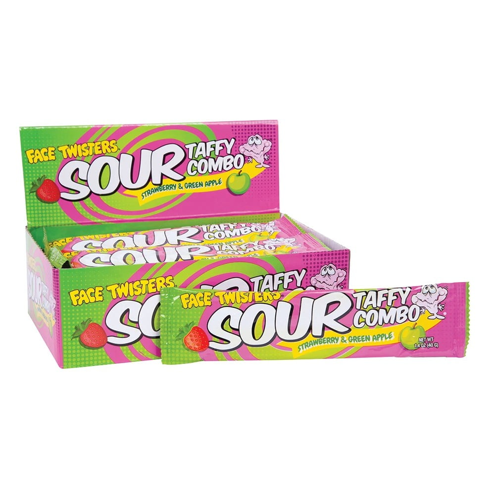 Face Twisters Strawberry & Green Apple Sour Taffy Combo, Super Sour ...