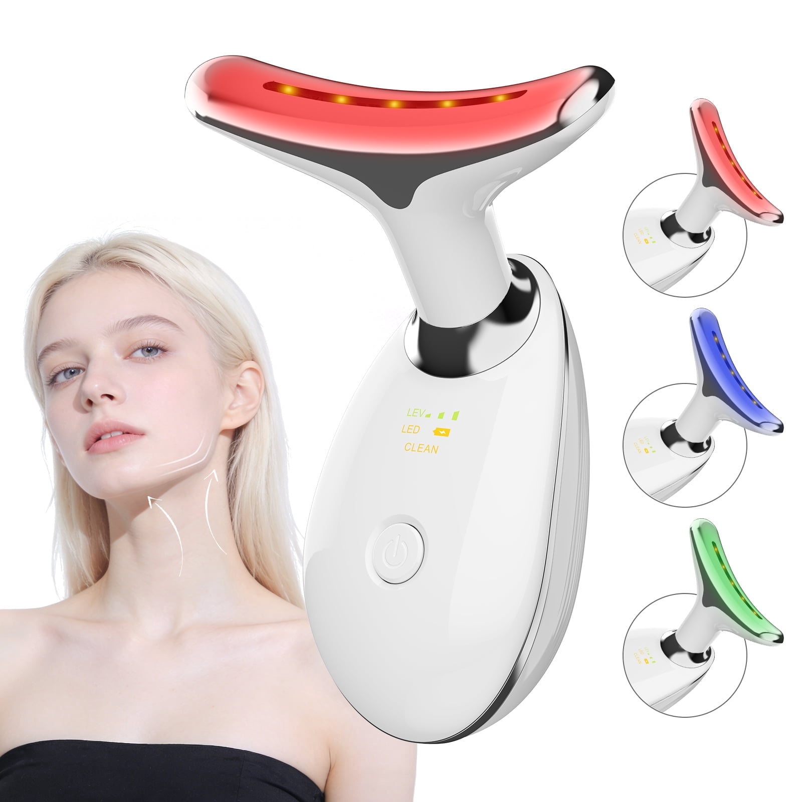 Face and Neck Massager, 3 Color Red Light Therapy Facial Massager, Face ...