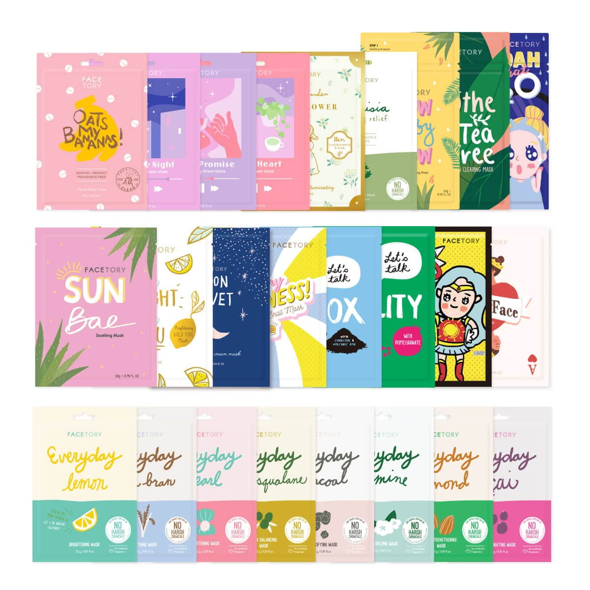 FaceTory 25 Count Facial Sheet Mask Collection - Variety 25 Sheet Mask ...