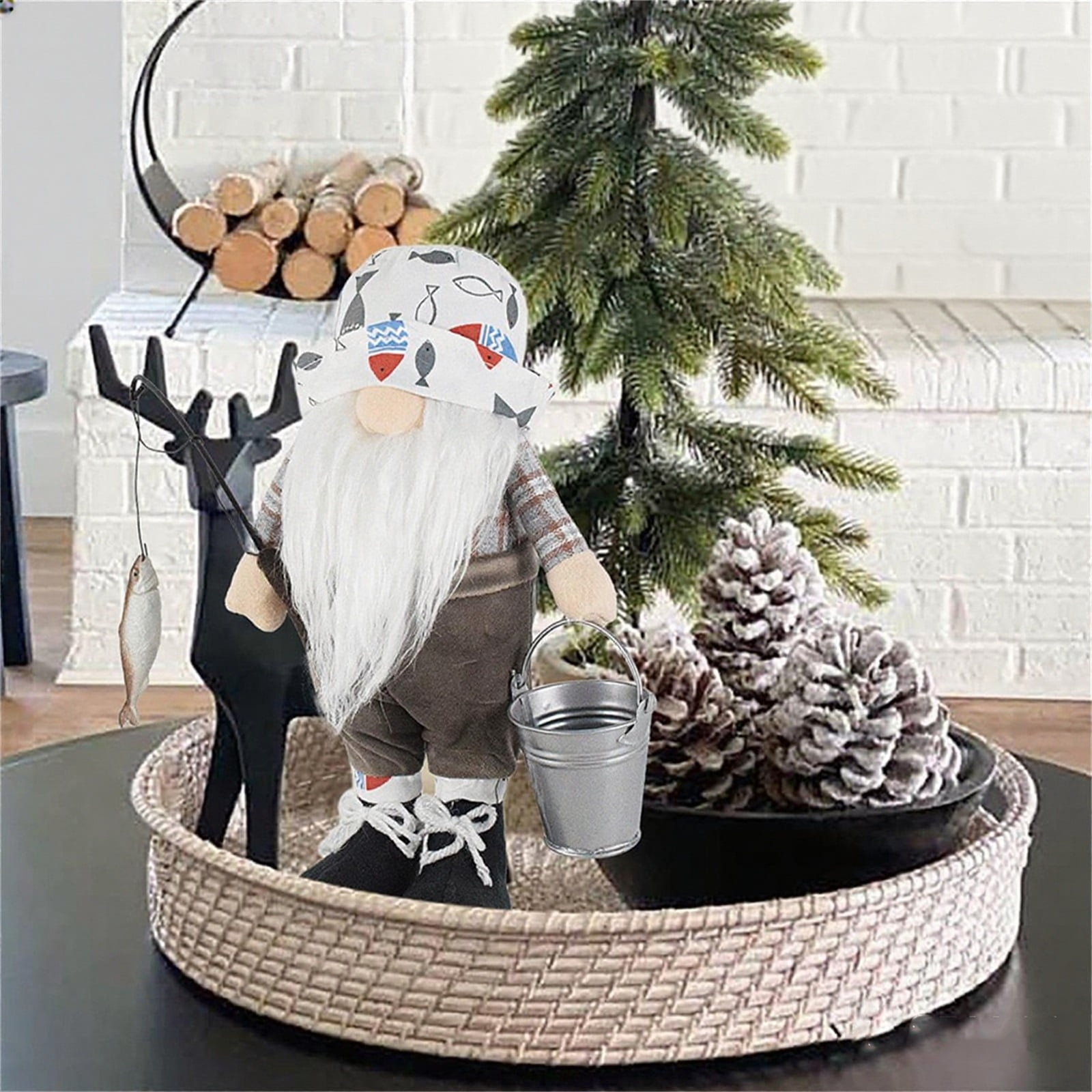 Faceless Fisherman Gnome Ornament - Rudolf Doll with Bucket & Fish Hook ...