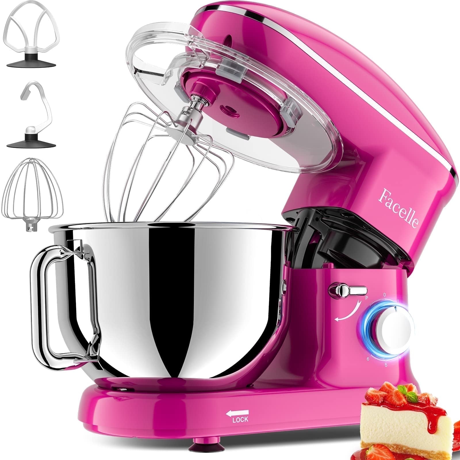 Facelle 6.5 QT Stand Mixer, 660W 6+P Speed Tilt-Head Kitchen Mixer with ...