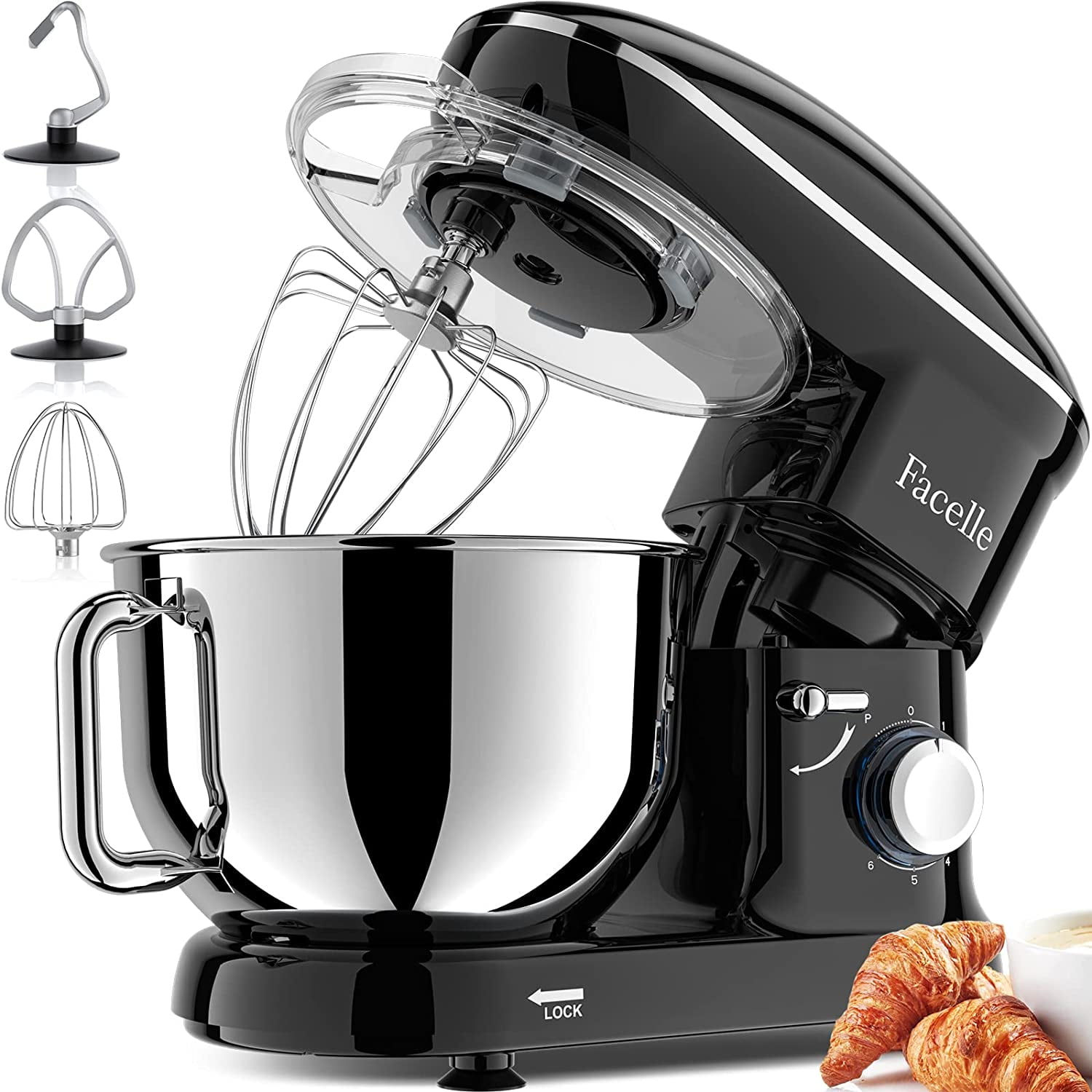 Facelle Stand Mixer, Electric Kitchen Mixer, 660W 6 Speed Tilt-Head ...