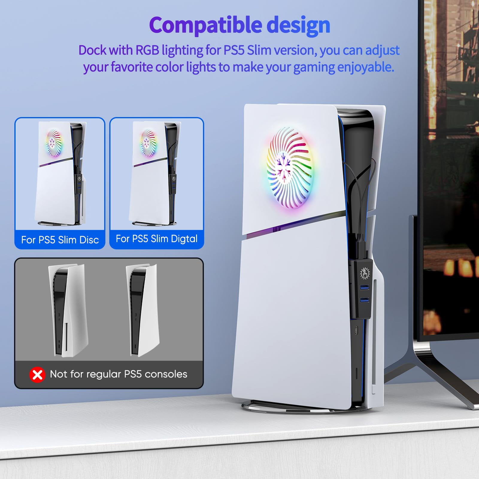 Faceplate for PS5 Slim Console with Cooling Vents & RGB Light Ring ...