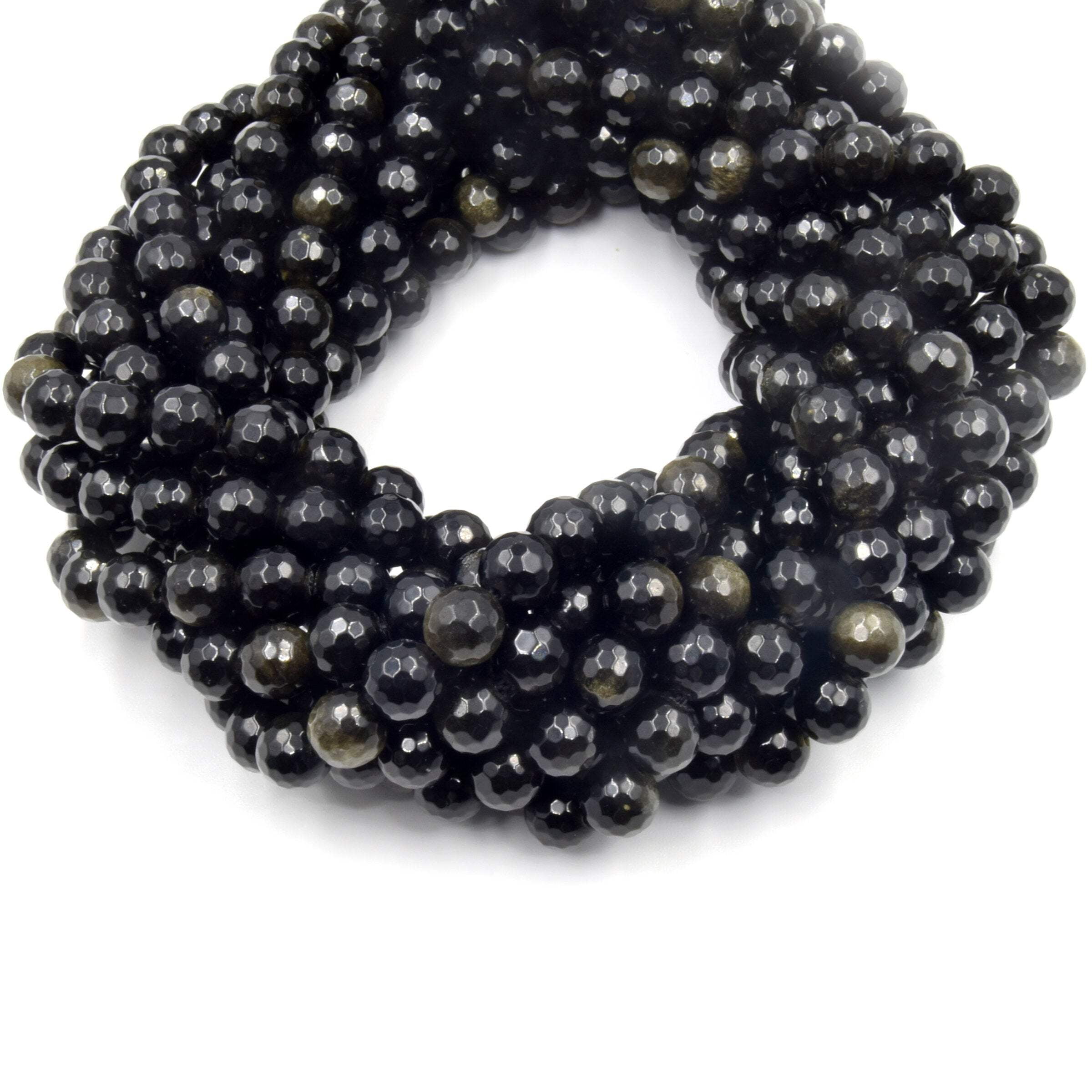 Faceted Golden Obsidian Bead | Gold Sheen Black Round Faceted Finish ...
