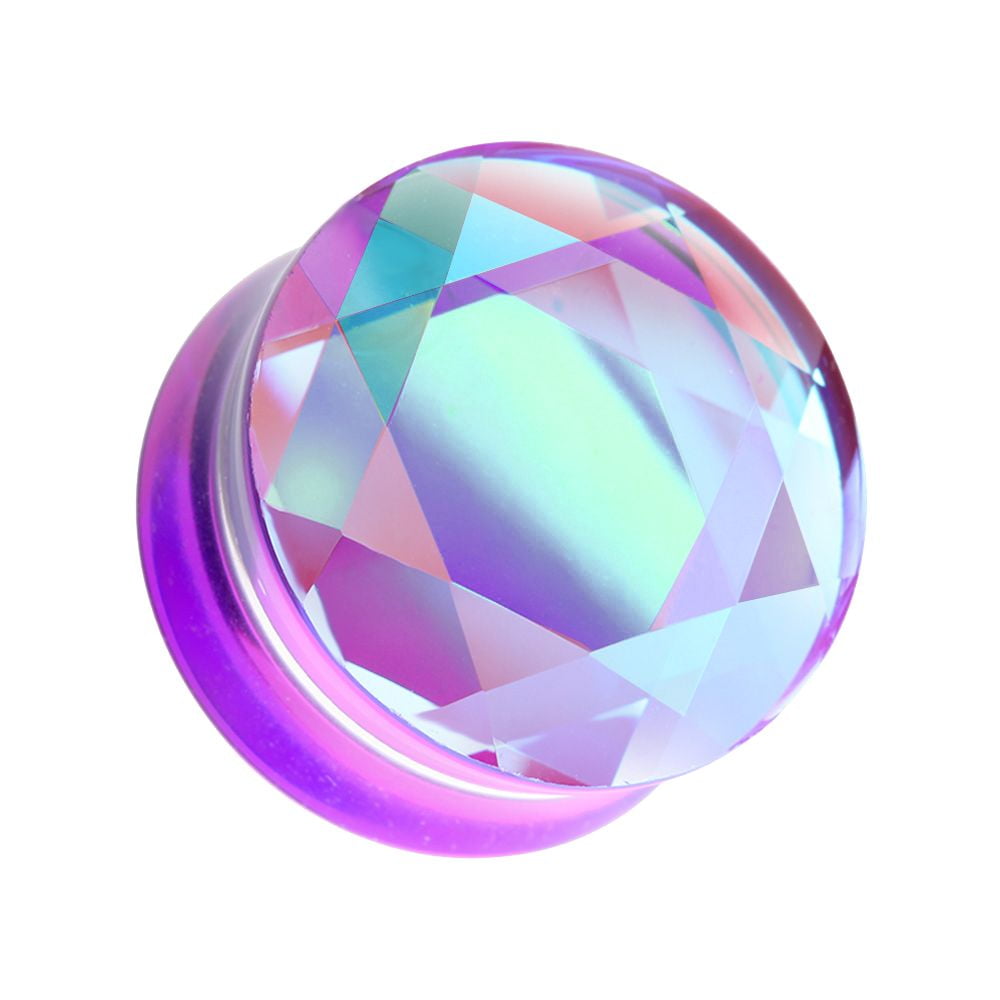 Faceted Mermaid Iridescent Glass Double Flared Ear Gauge Plug Earrings ...