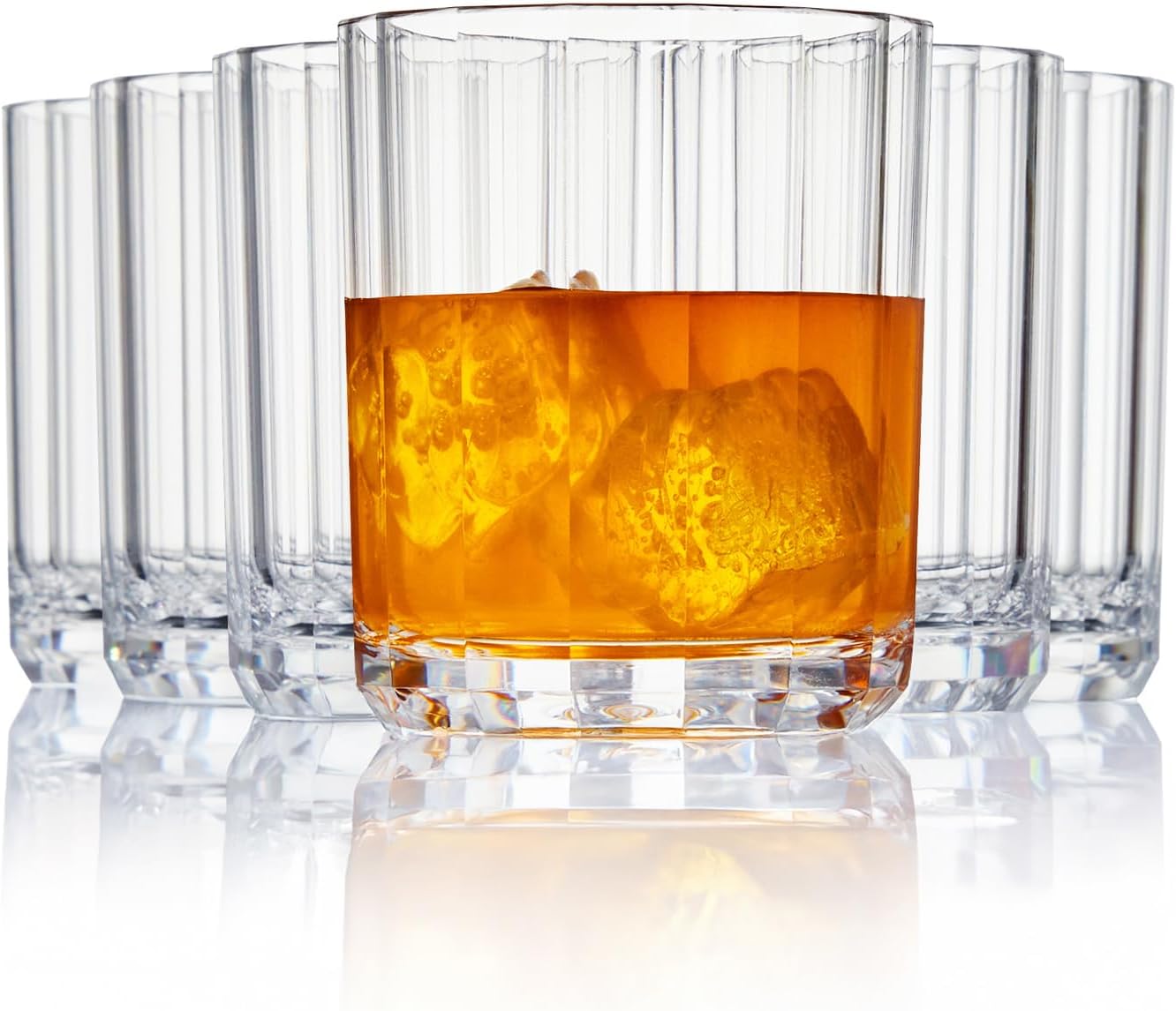 Faceted Plastic Reusable Drinking Glasses (Set of 6) 14oz Rocks Cups ...