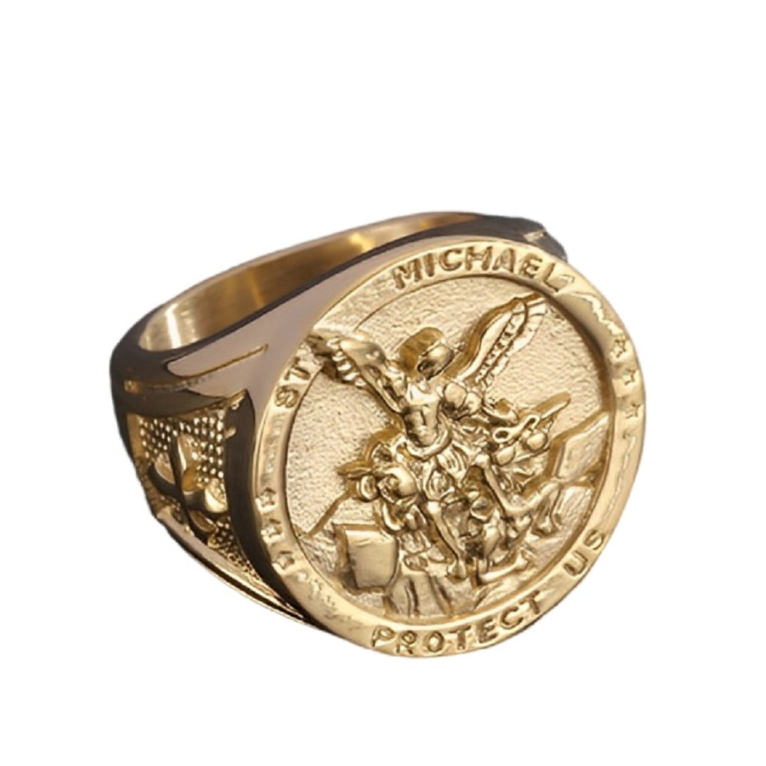 Fachoice Archangel Angel Cross Ring for Men Christian Archangel Ring ...