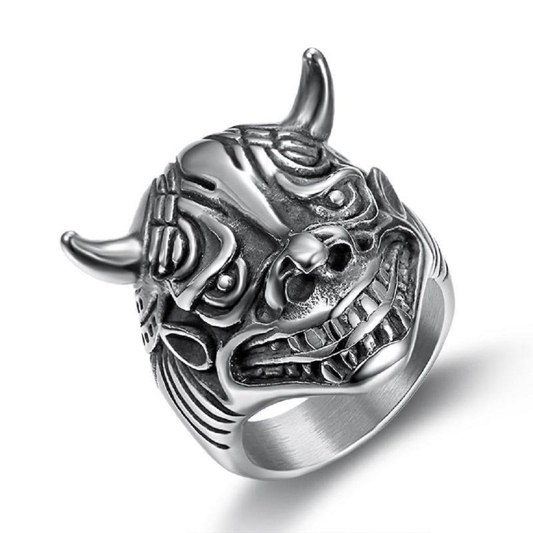 Fachoice Bull Head Biker Ring for Men Gothic Bull Head Ring, Silver ...