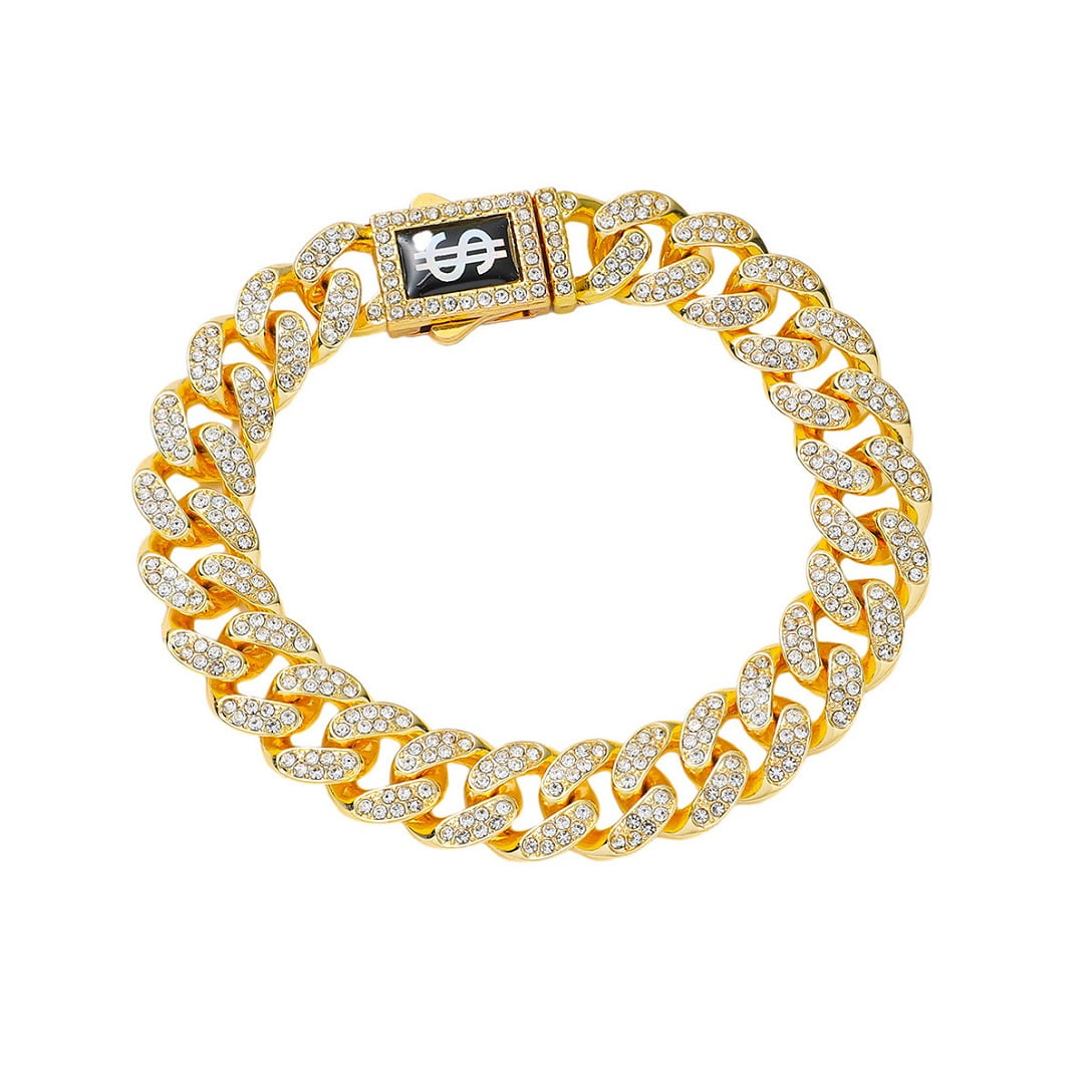 Fachoice Dollar Sign Cuban Bracelet for Men Iced Out Dollar Money Cuban ...