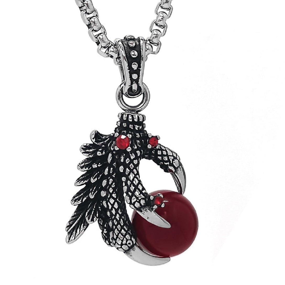 Fachoice Dragon Claw Crystal Ball Pendant for Men Red Stone Dragon Claw ...