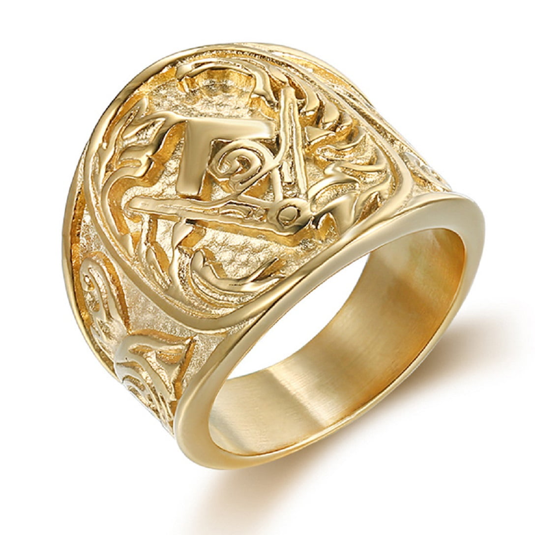 Fachoice Gold Retro Masonic Ring for Men Classic Freemason Symbol Band ...