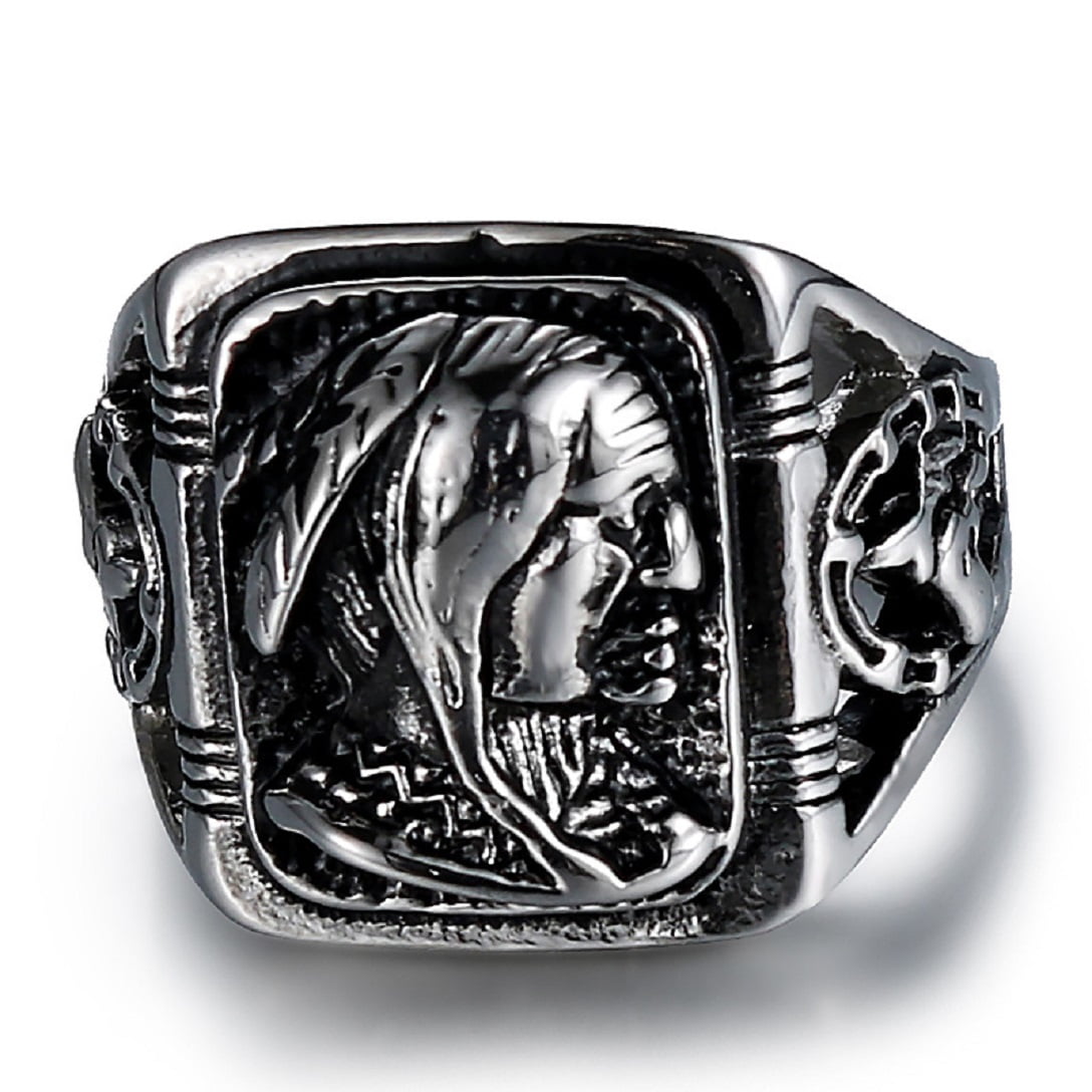 Fachoice Indian Chief Biker Ring for Men Silver Native Indian Chief ...