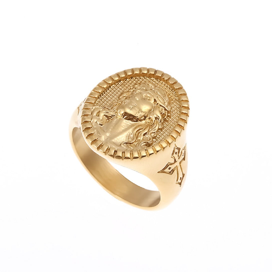 Fachoice Jesus Head Ring for Men Gold Jesus Head Cross Ring, Rock Jesus ...