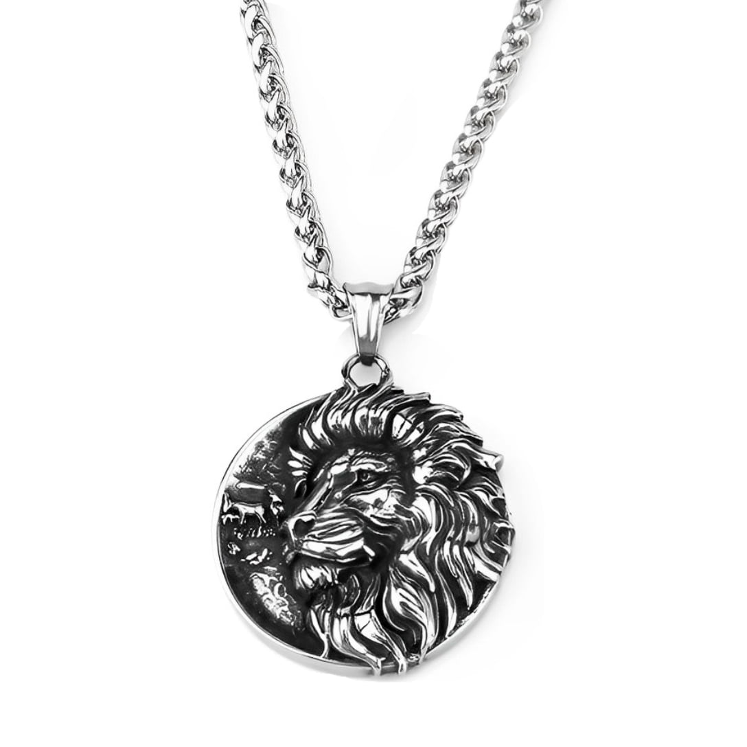Fachoice Lion Head Medallion Pendant for Men Punk Lion Mane Necklace ...