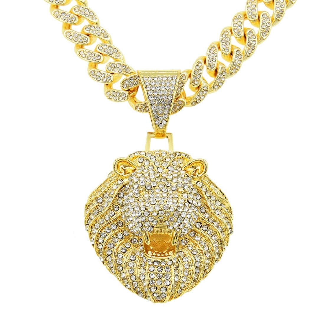 Fachoice Roaring Lion Pendant for Men Hip Hop Lion Head Cuban Necklace ...