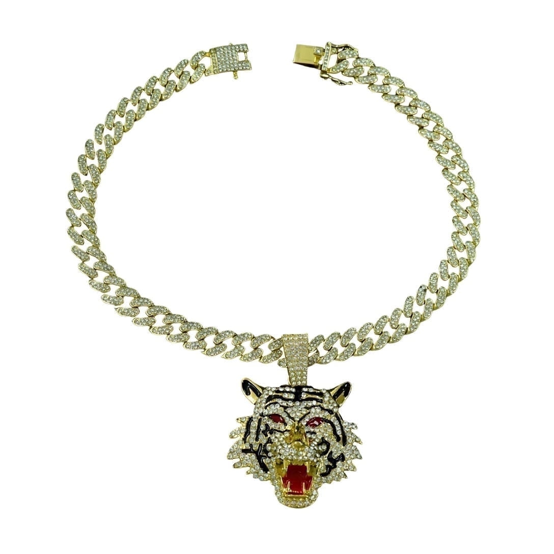 Fachoice Sparkling Tiger Head Pendant for Men Hip Hop Gold Tiger Head ...