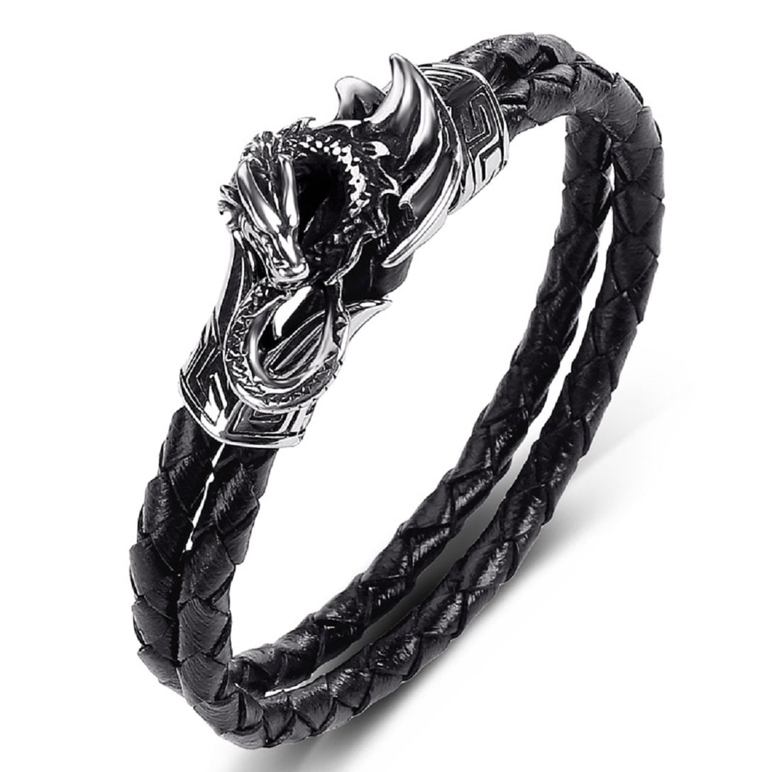 Fachoice Wrapped Dragon Leather Bracelet for Men Gothic Dragon Braided ...
