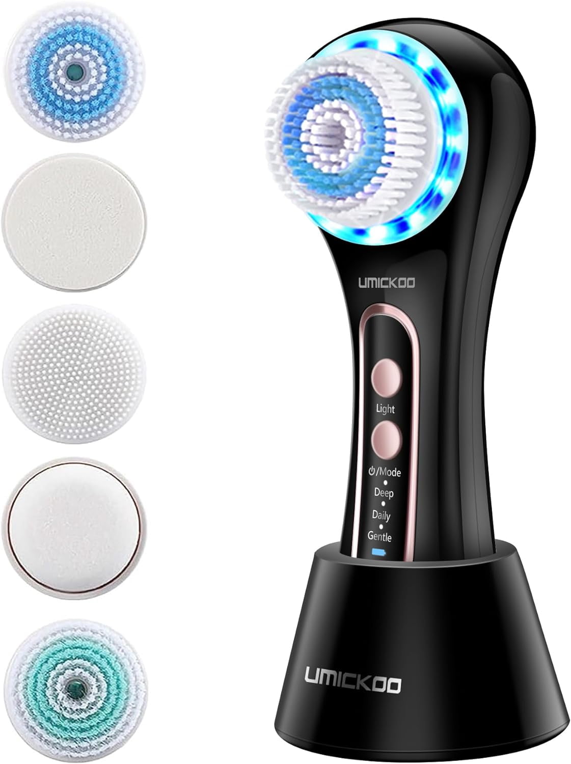 Facial Cleansing Brush,Red & Blue LED Light Skin Care Device ...