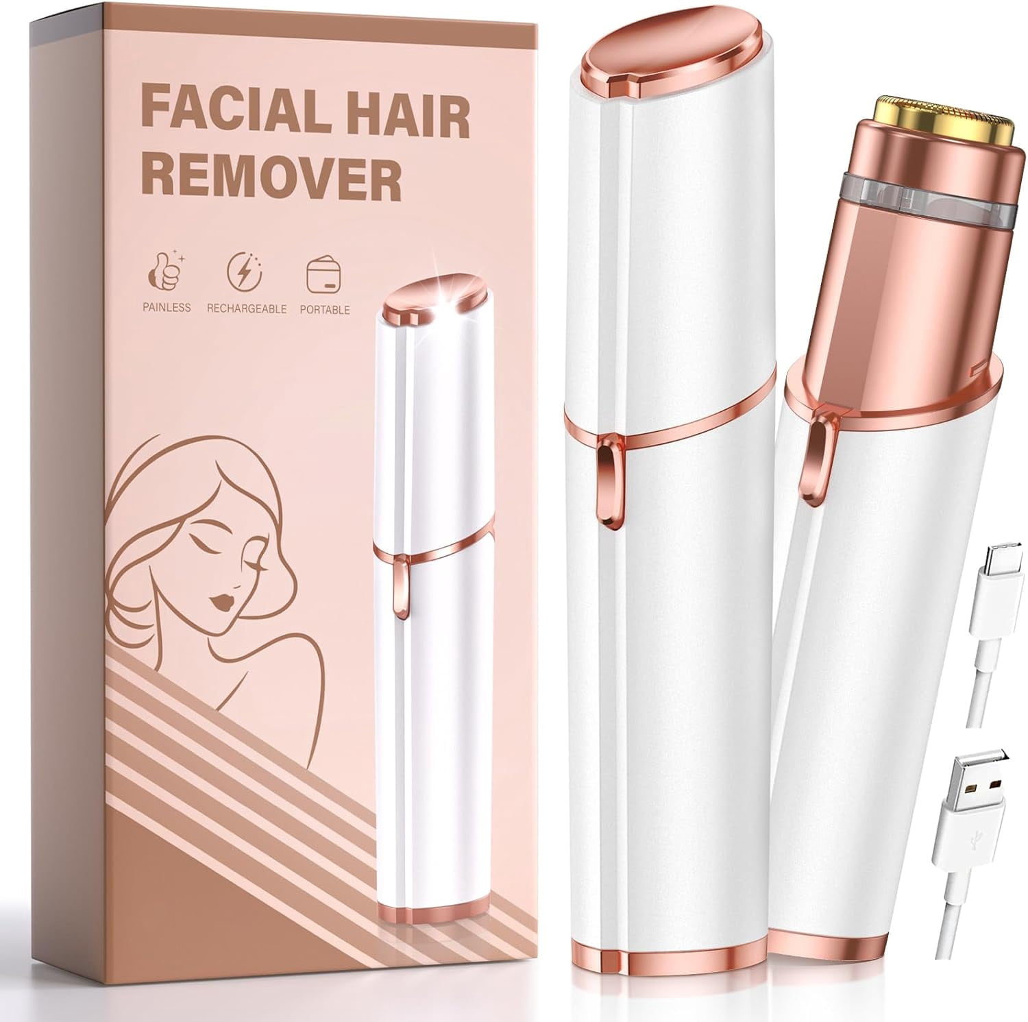 Facial Hair Removal for Women: Painless Rechargeable Face Shaver ...