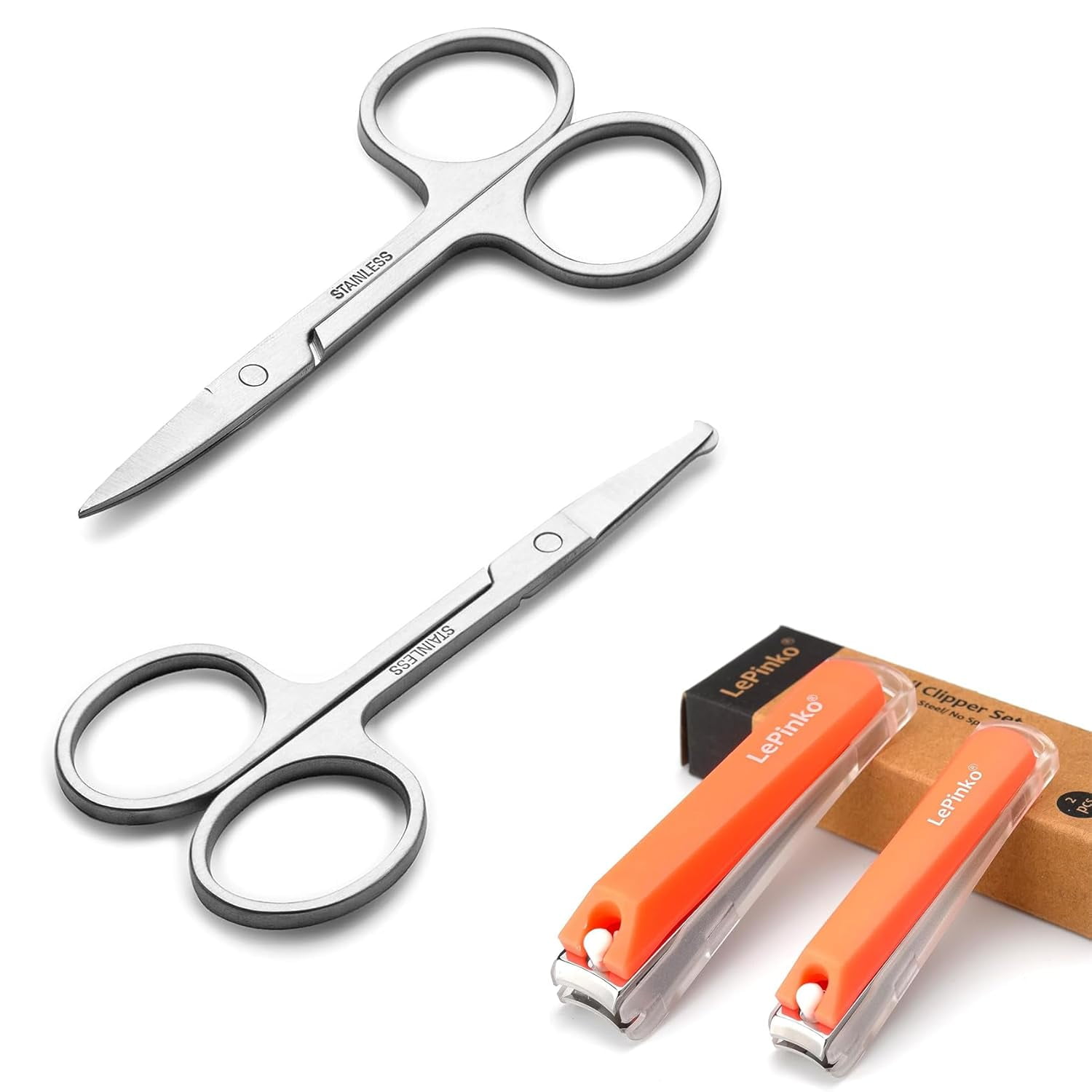 Facial Hair Small Grooming Scissors and No Splash Nail Clippers Set ...
